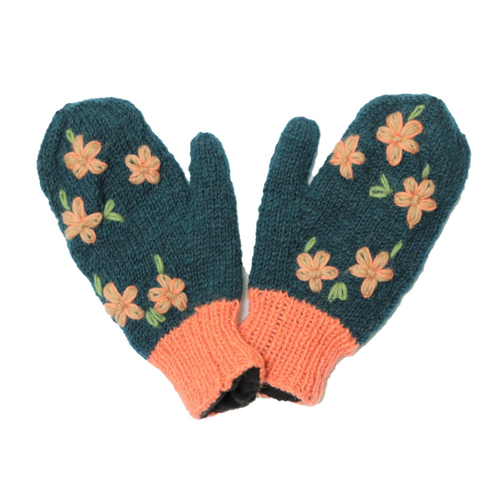Embroidered Hand Knitted Wool Mittens | Fleece lined – From The Source