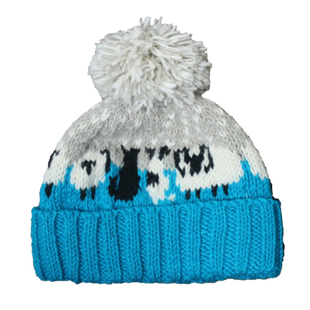 Hand Knitted Flock of Sheep & Sheepdog Wool Bobble Hat – From The Source